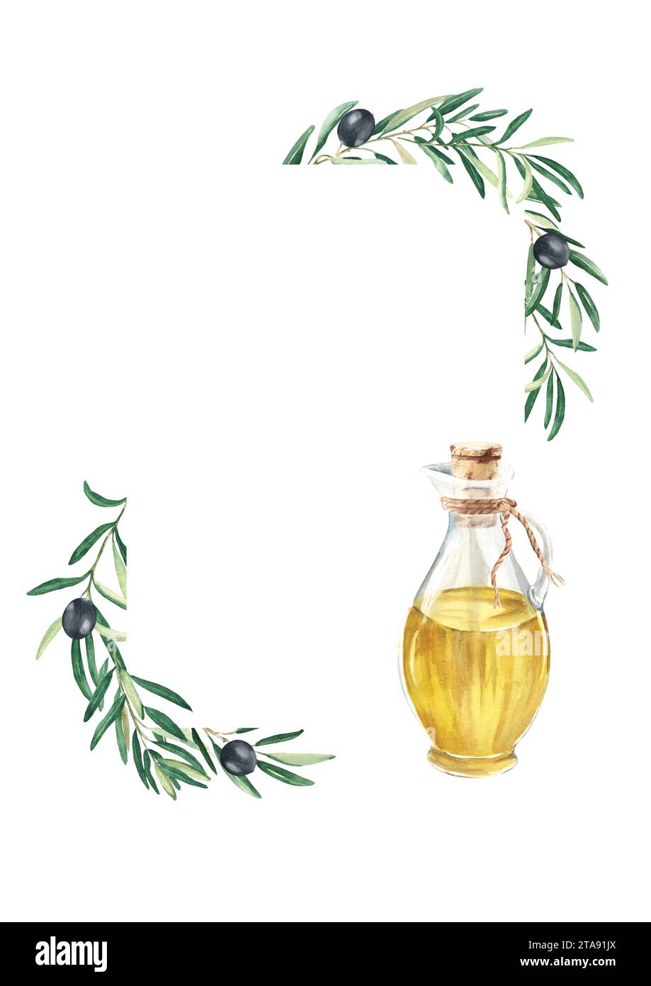 Olive tree frame in watercolor hi-res stock photography and images - Alamy