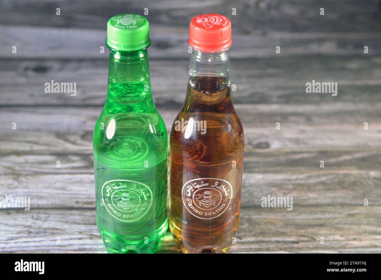 Cairo, Egypt, November 24 2023: Spiro Spathis red apple soda drink ...