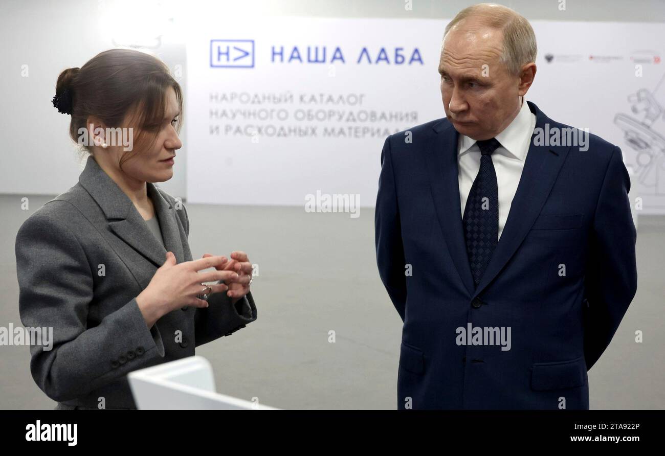 Sochi, Russia. 29th Nov, 2023. Russian President Vladimir Putin, right ...