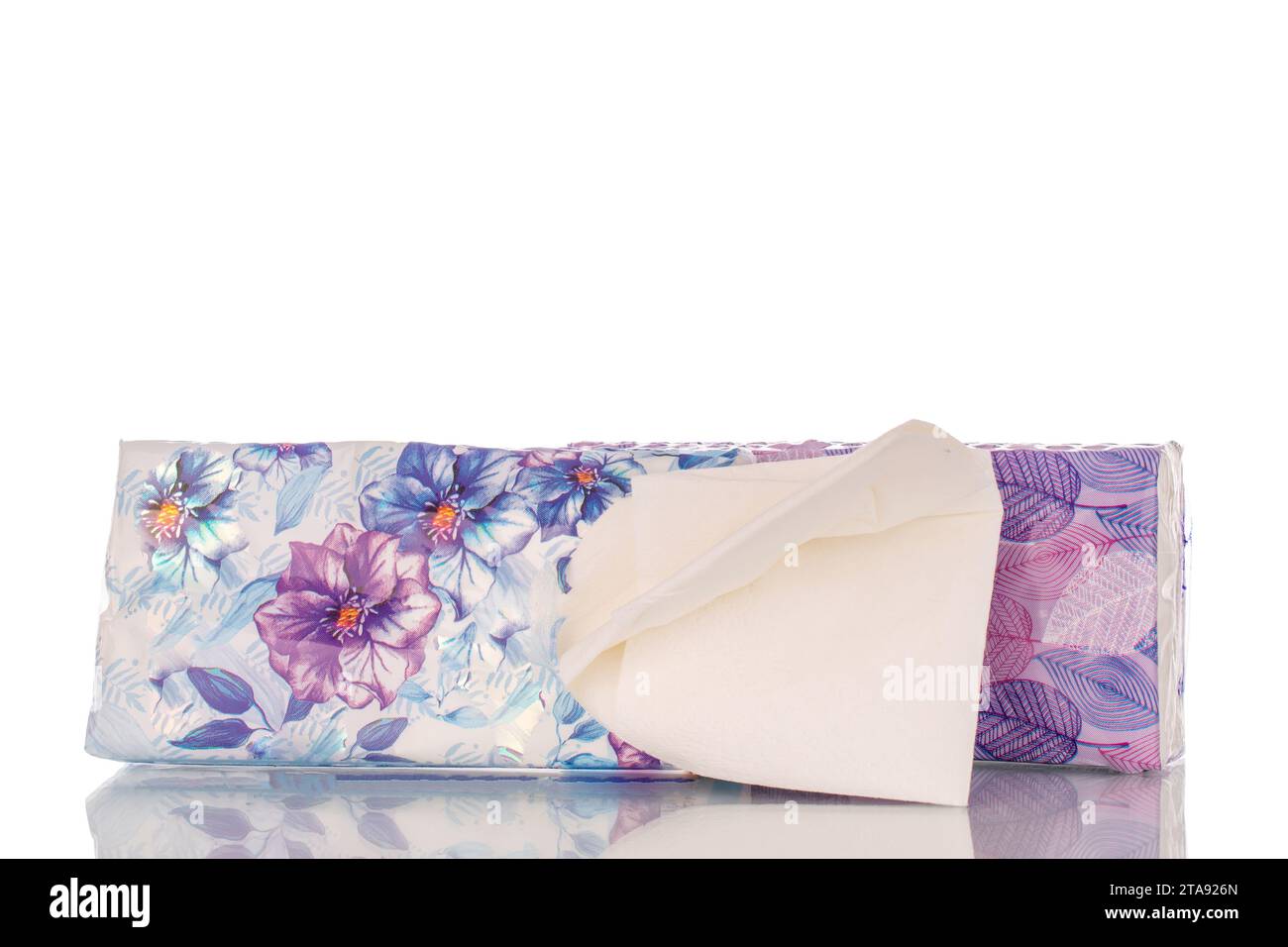 Two packs of paper handkerchiefs, close-up, isolated on white ...