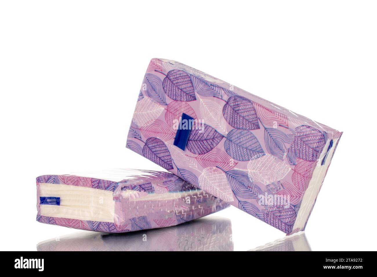 Two packs of paper handkerchiefs, close-up, isolated on white ...