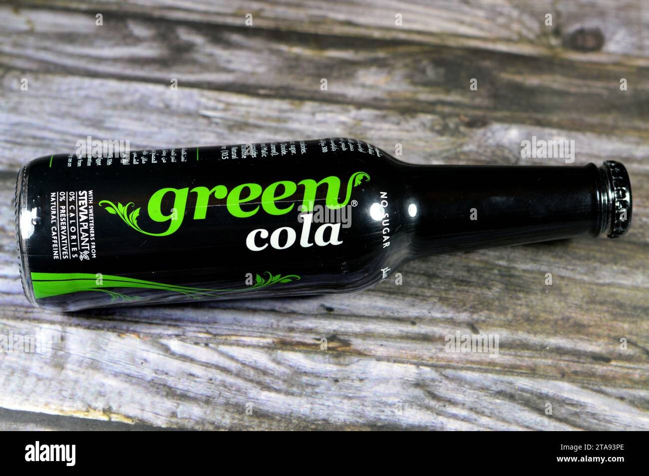 Cairo, Egypt, November 24 2023: Green cola, a carbonated soft drink ...