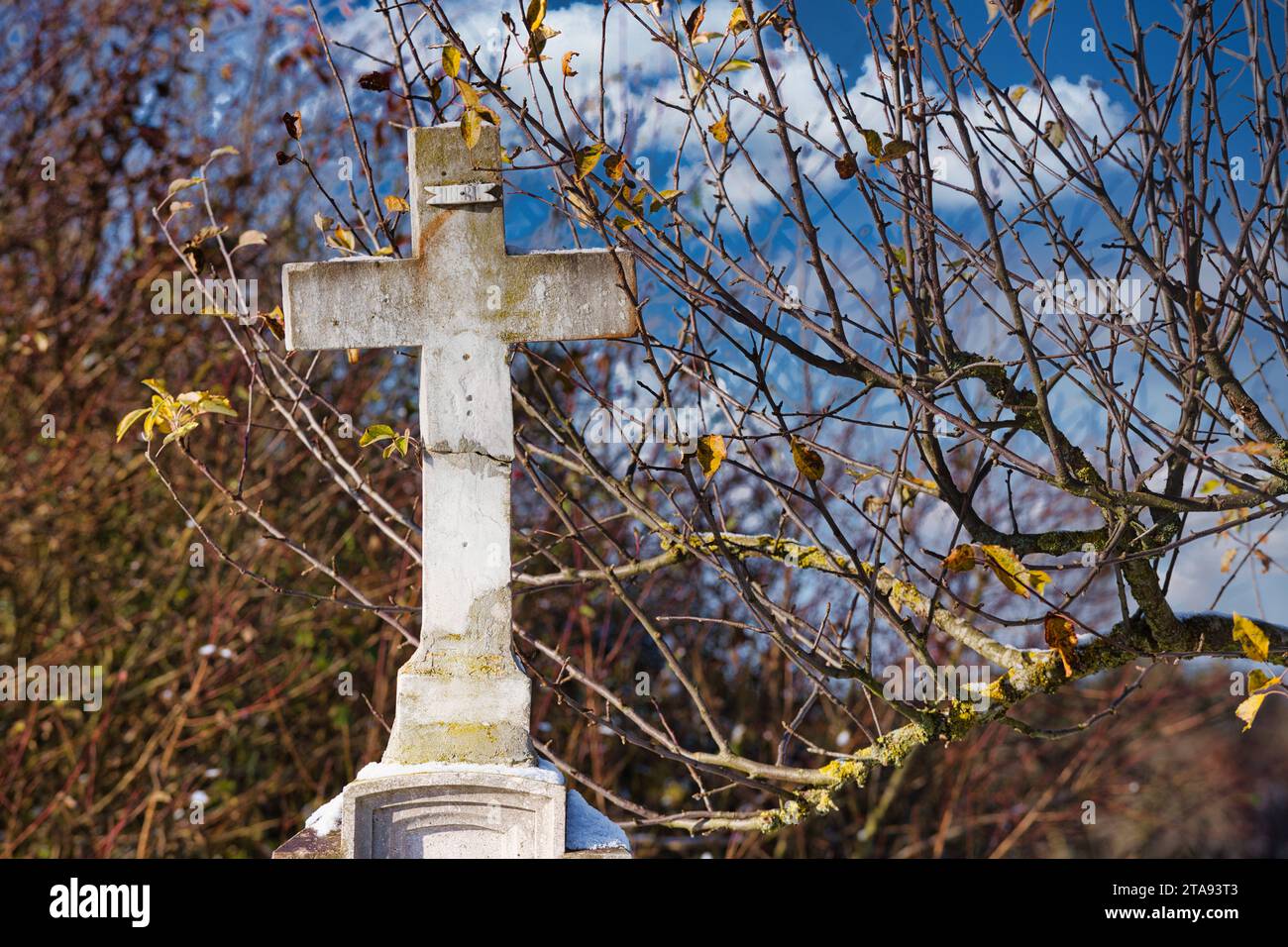Kammlach, Bavaria, Germany - November 29, 2023: Stone wayside cross ...