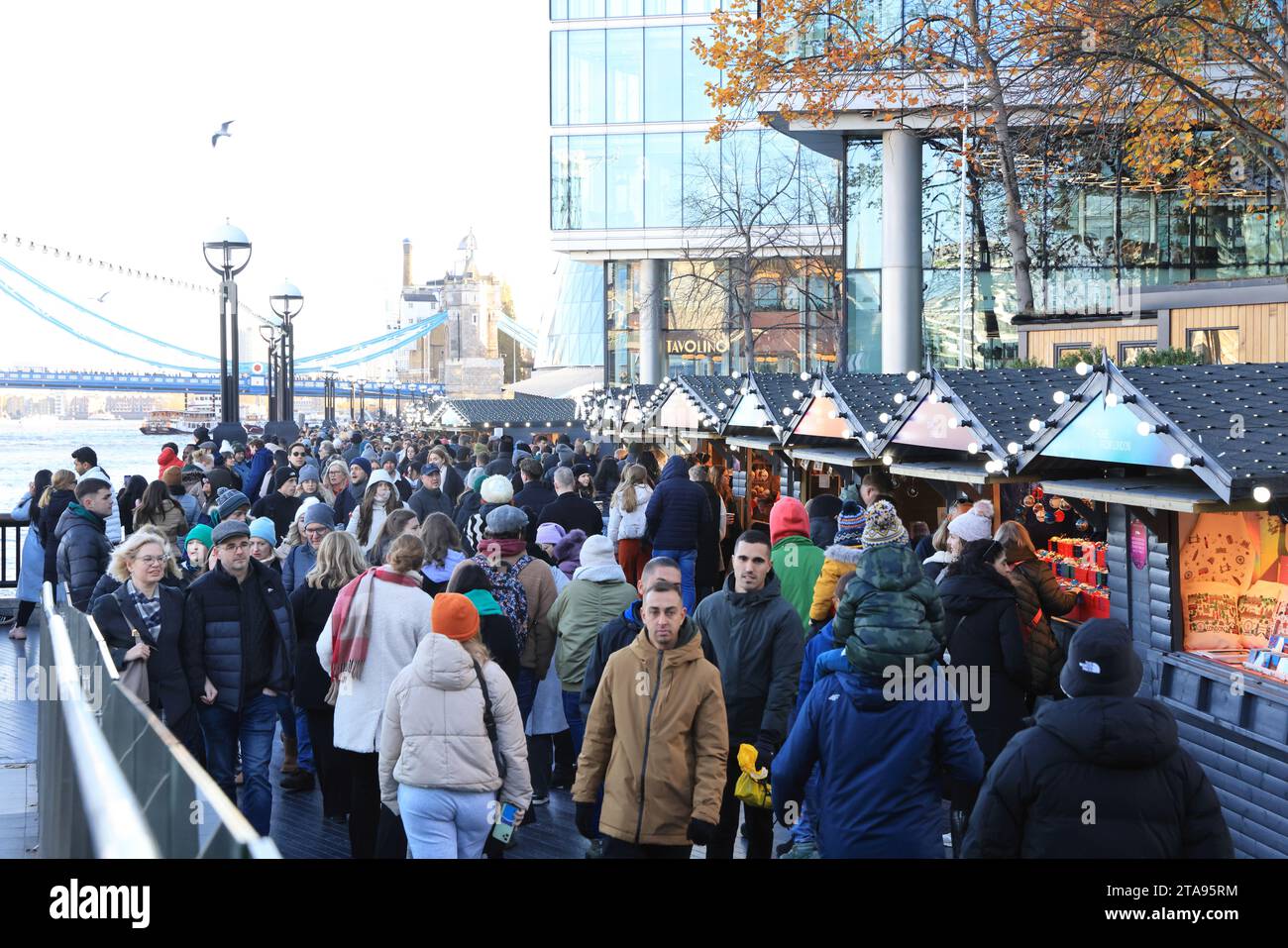 The Riverside Winter Market on the River Thames next to Tower Bridge ...