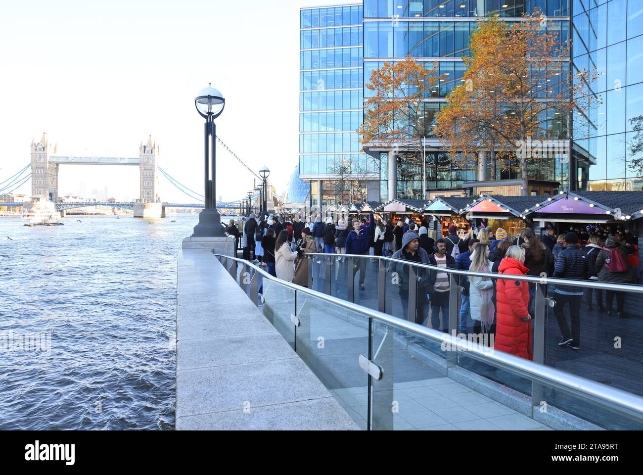 The Riverside Winter Market on the River Thames next to Tower Bridge ...