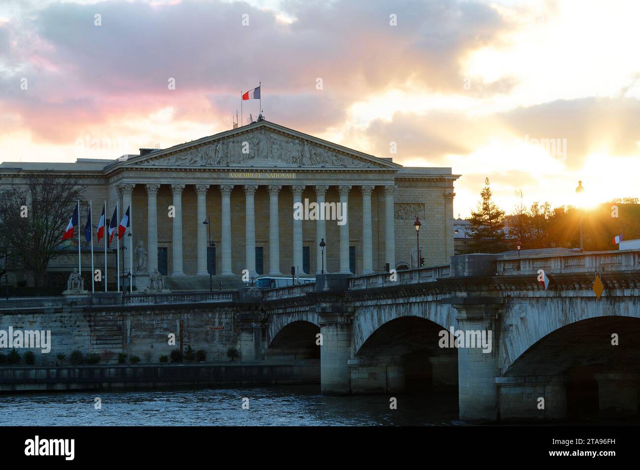 The French national Assembly- Bourbon palace at sunset , Paris, France ...