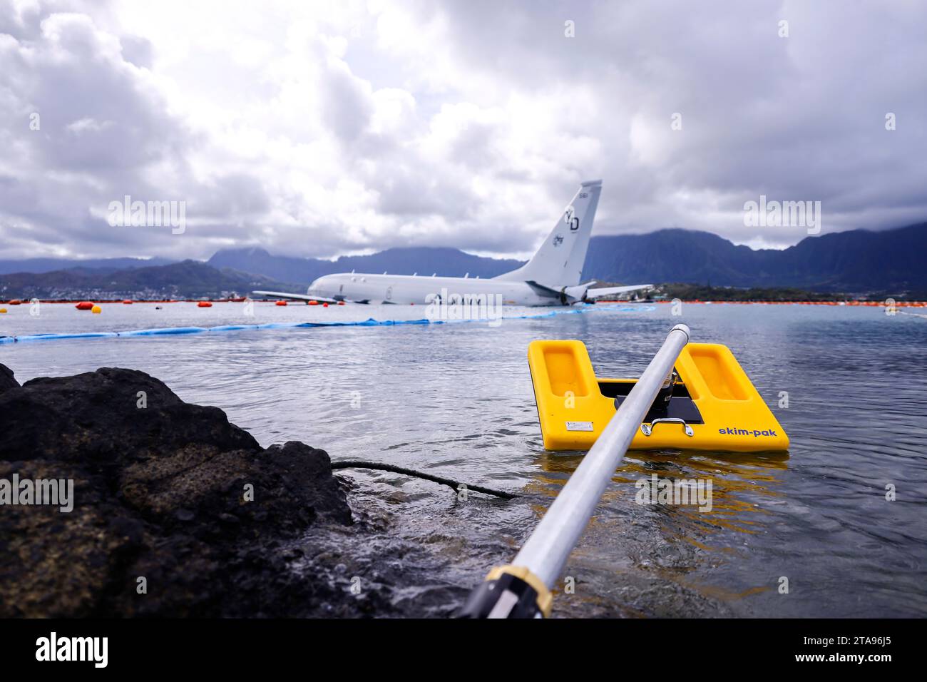 Kaneohe Bay, United States. 26th Nov, 2023. A surface liquid skimmer is ...