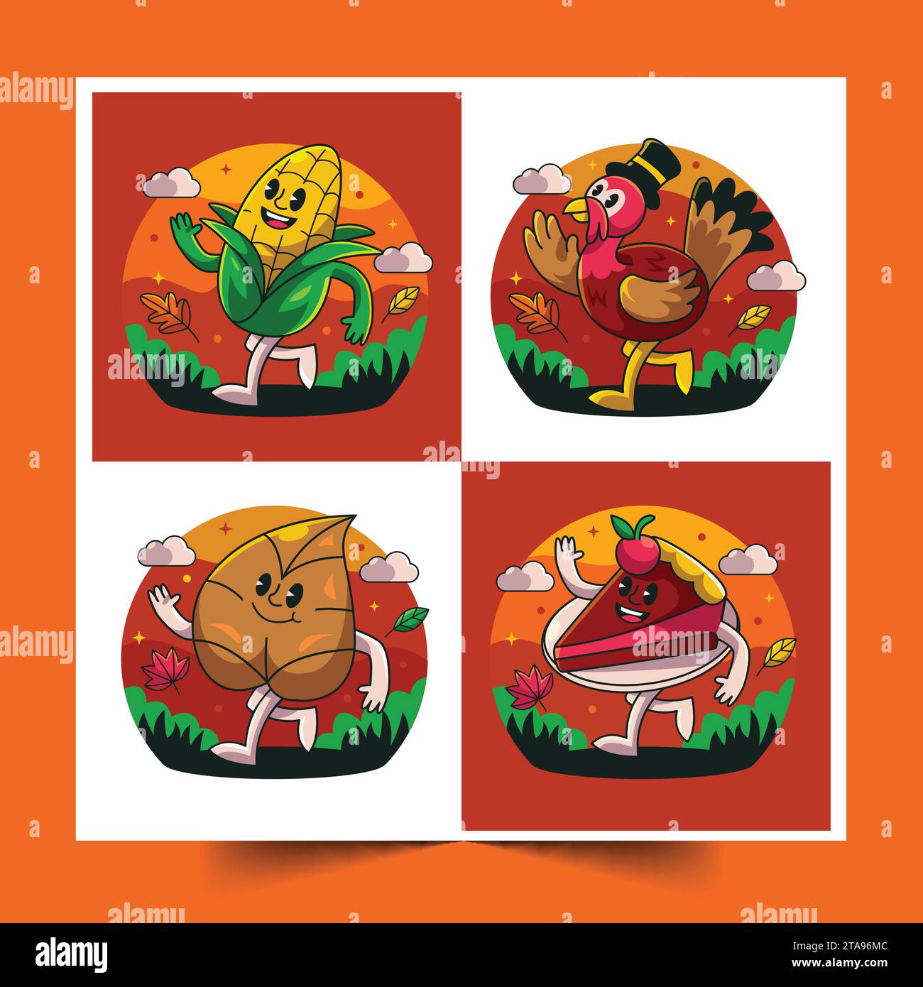 hand drawn cartoon character thanksgiving celebration design vector ...