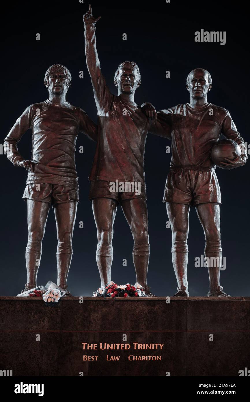 Trinity Statue of George Best, Bobby Charlton, and Denis Law outside of ...