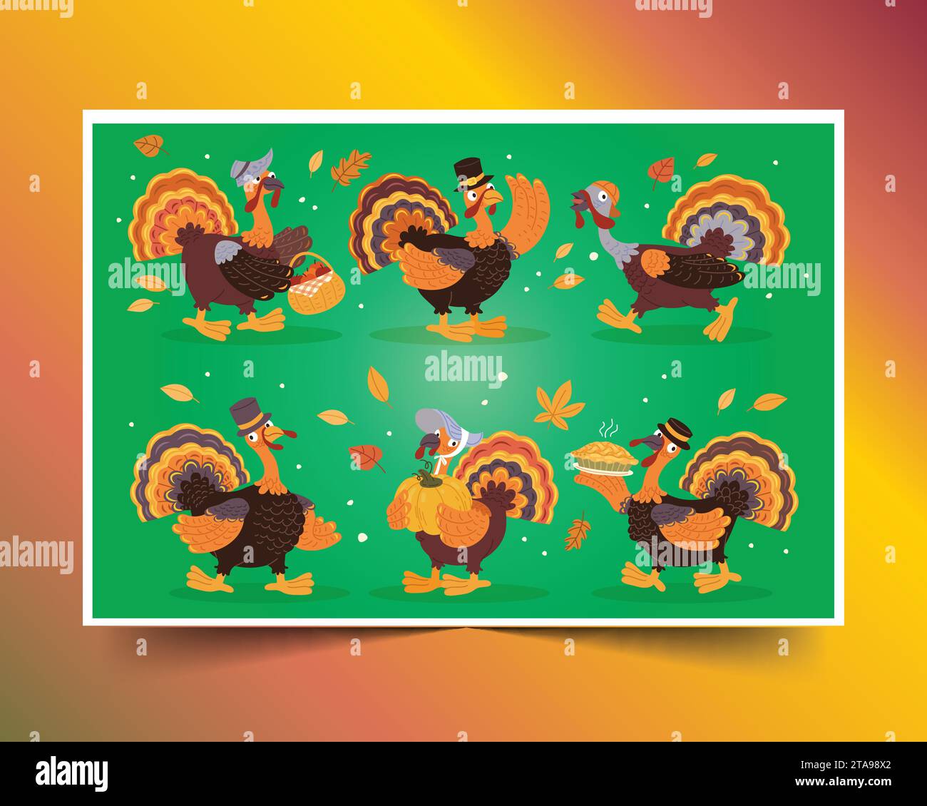 hand drawn thanksgiving character set design vector illustration Stock ...
