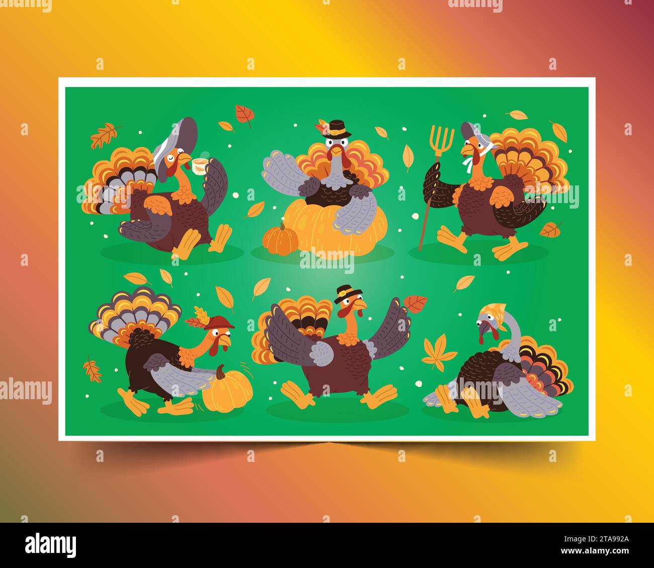 hand drawn thanksgiving character set design vector illustration Stock ...