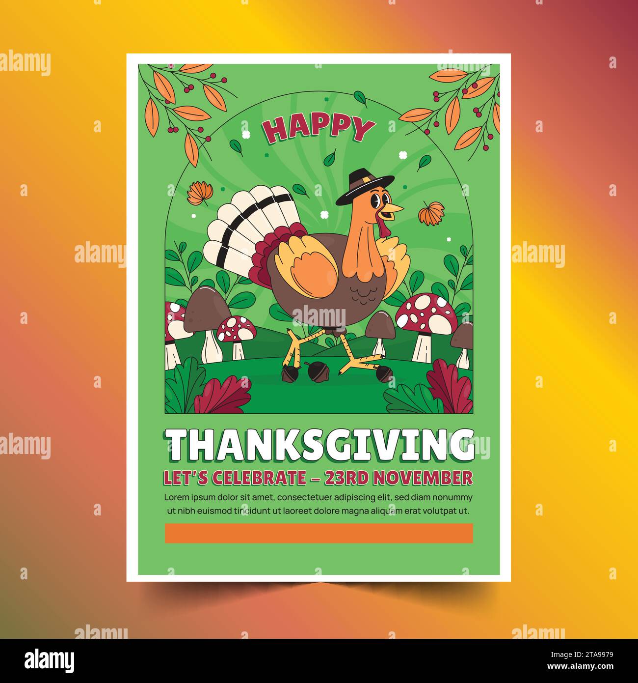 hand drawn vertical poster template thanksgiving day celebration design ...
