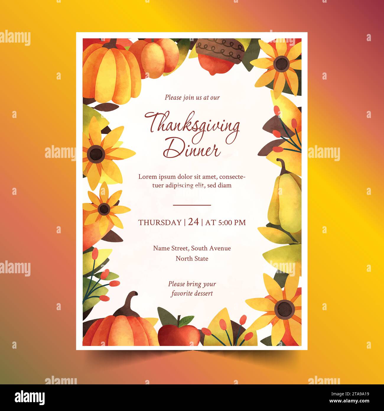 watercolor flyer invitation template thanksgiving celebration design ...