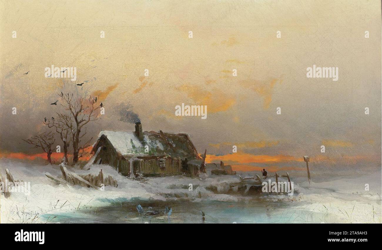 Vilhelm von Gegerfelt-Vinterbild med stuga vid vattendrag Stock Photo ...