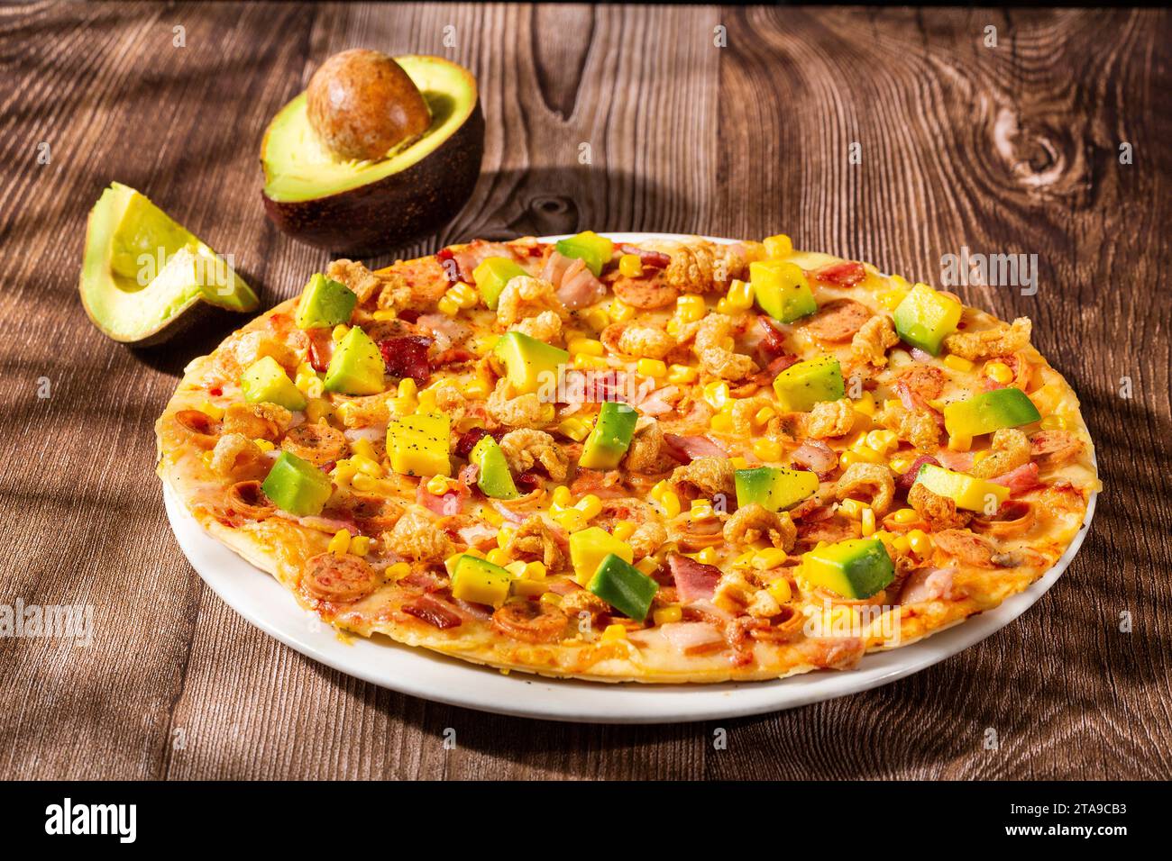 Colombian traditional paisa pizza - Chorizo, bacon, pork rinds, sweet ...