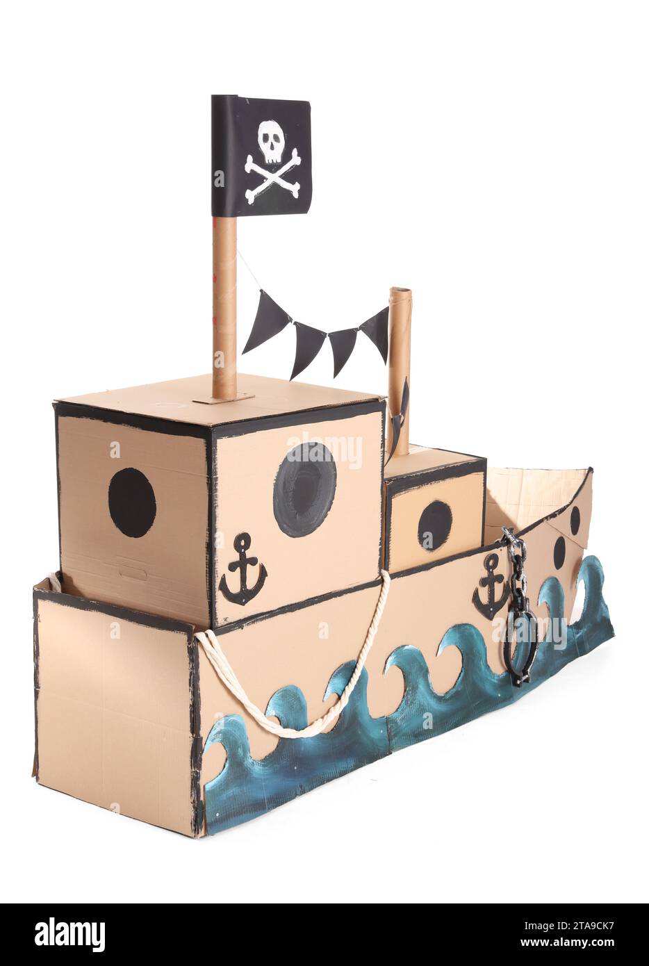 Pirate cardboard ship on white background Stock Photo - Alamy