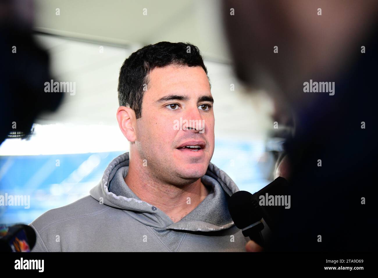 November 29, 2023; New England Patriots long snapper Joe Cardona speaks ...