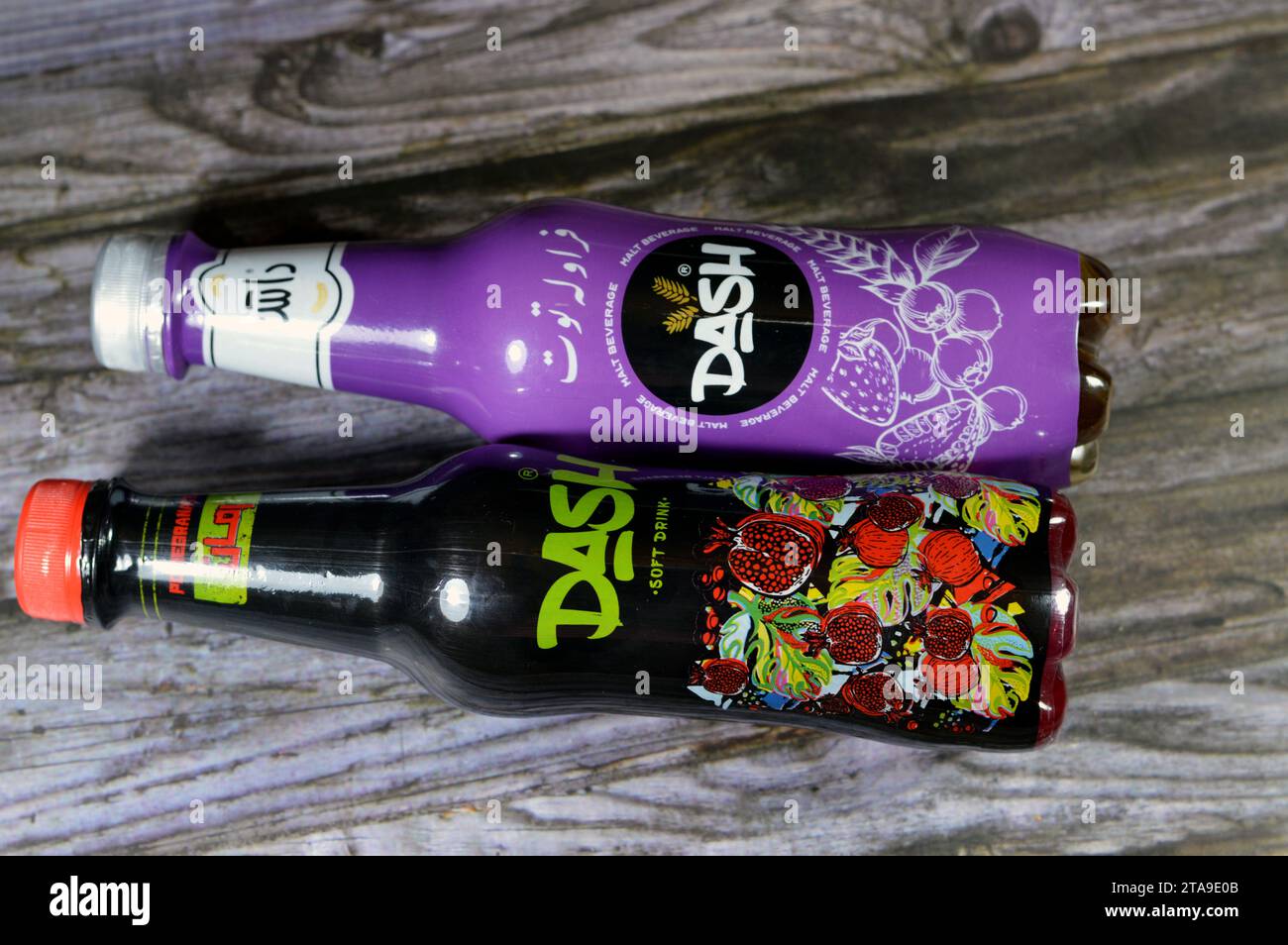 Cairo, Egypt, November 24 2023: Dash soda drink fruit flavored strawberry, berry and pomegranate ...