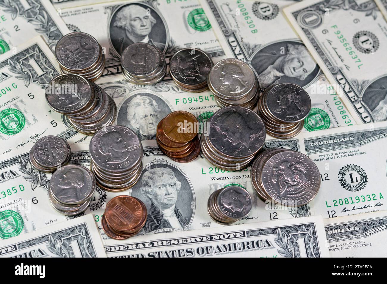 American USD old money dollars banknote bills and coins, vintage retro ...