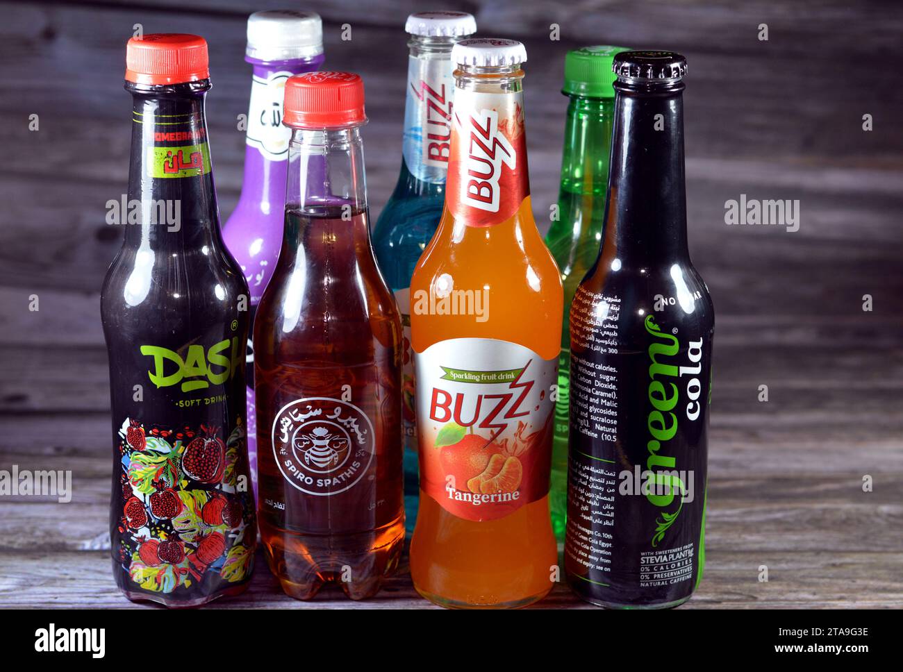 Cairo, Egypt, November 24 2023: variety of soft soda drinks of ...