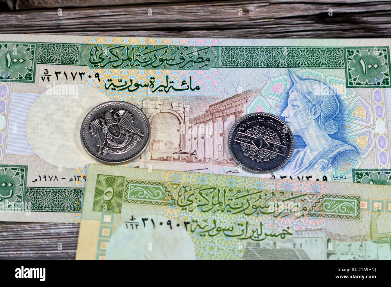 Syrian money background of old coins and banknotes of Livres Liras of ...
