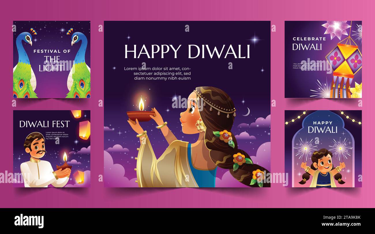 gradient banners collection diwali festival celebration design vector ...