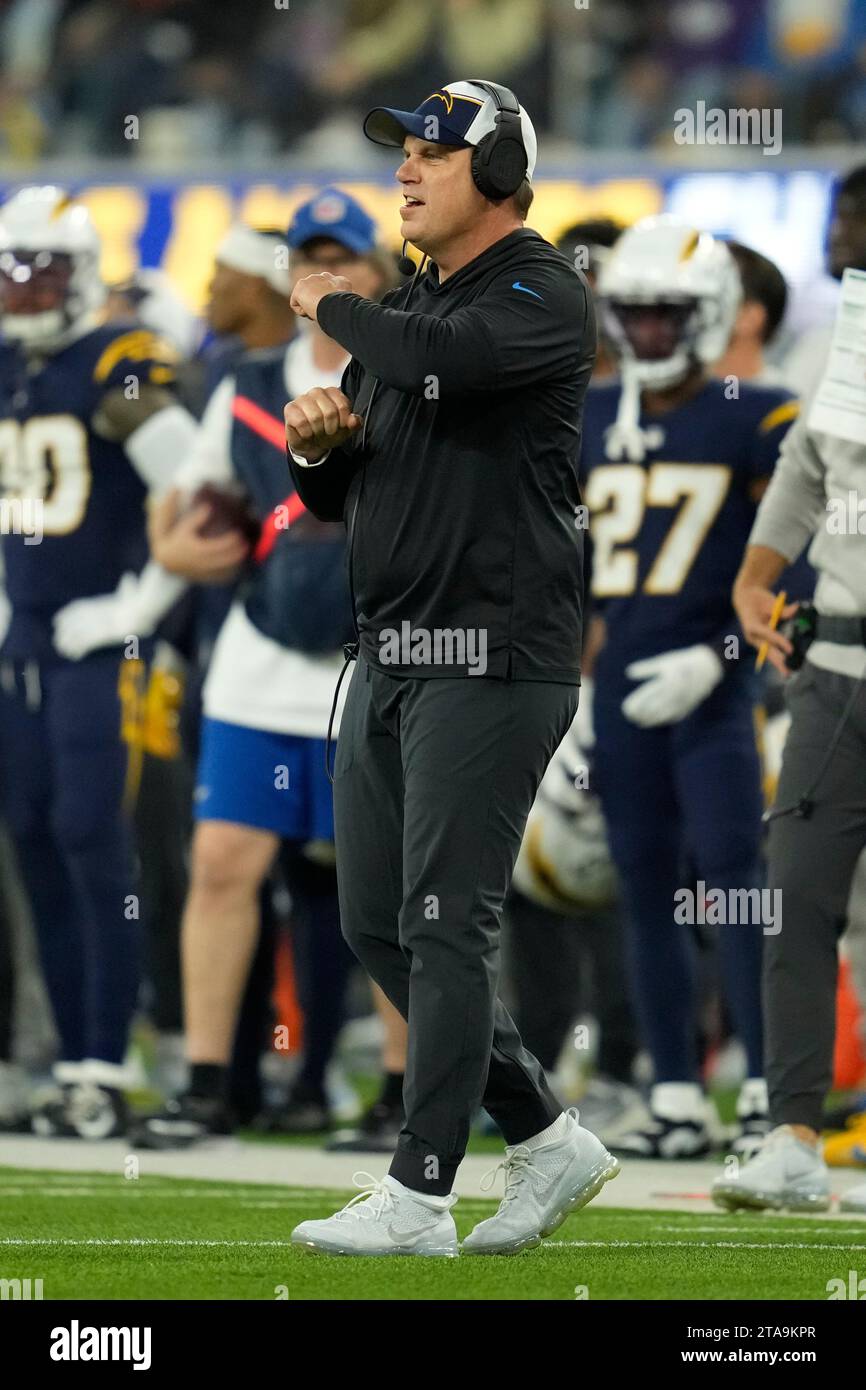 Los Angeles Chargers outside linebackers coach Giff Smith stands on the ...