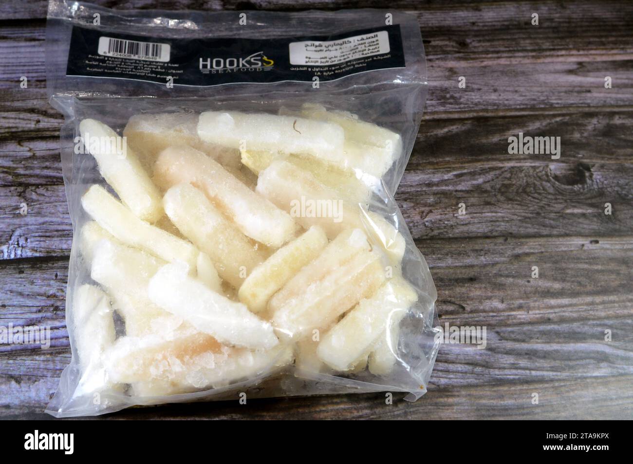 Cairo, Egypt, November 23 2023: Hooks seafood calamari strips, Frozen ...