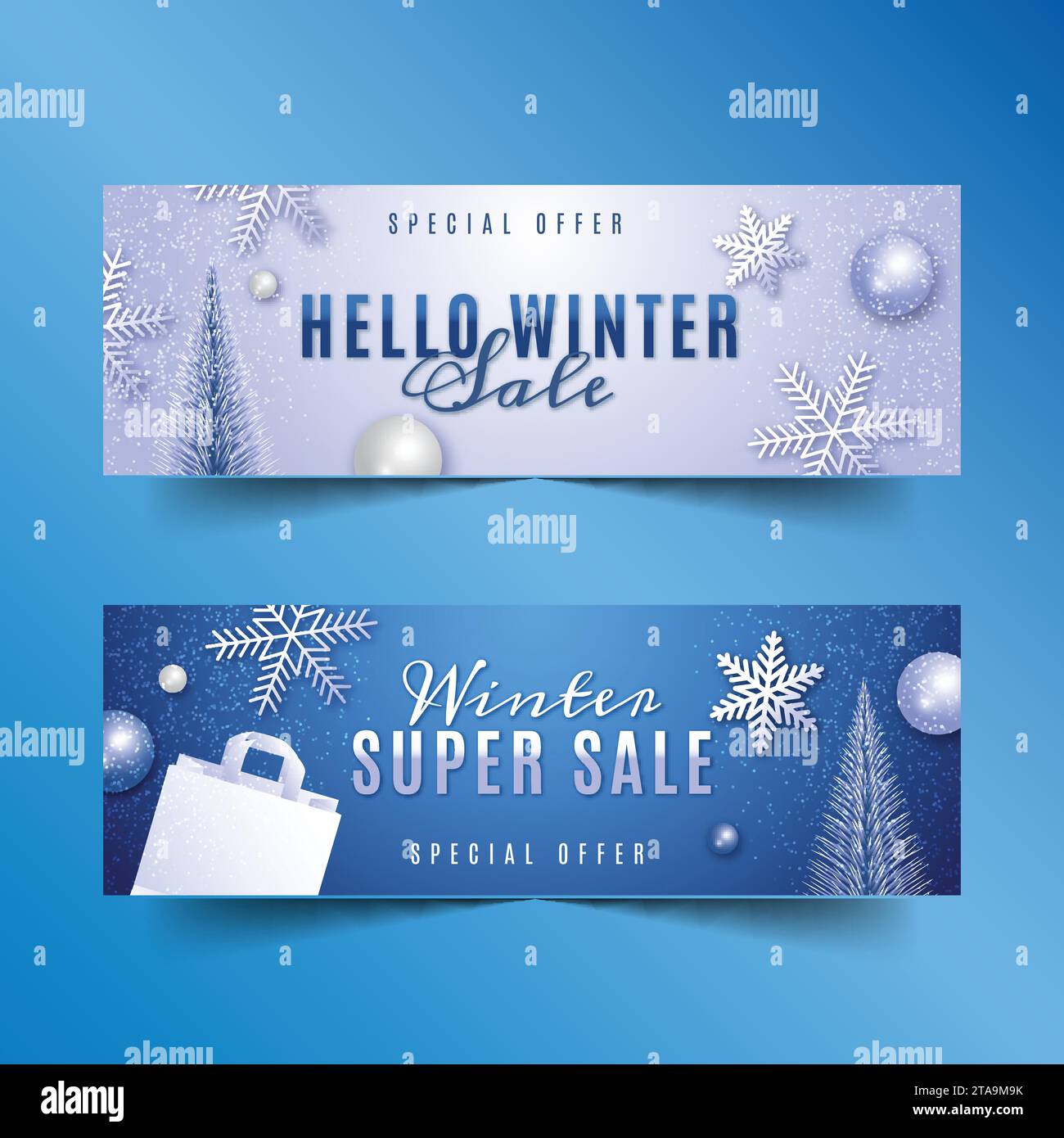 realistic winter sale horizontal banners set design vector illustration ...