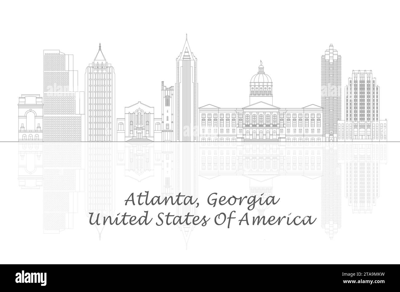 Outline Skyline panorama of Atlanta, Georgia, United States - vector ...