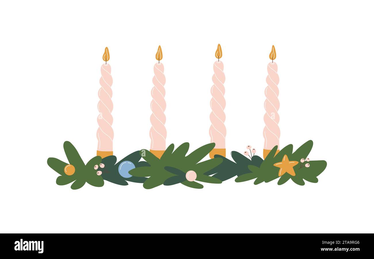 Advent wreaths with candles.Vector illustration in flat style Stock ...