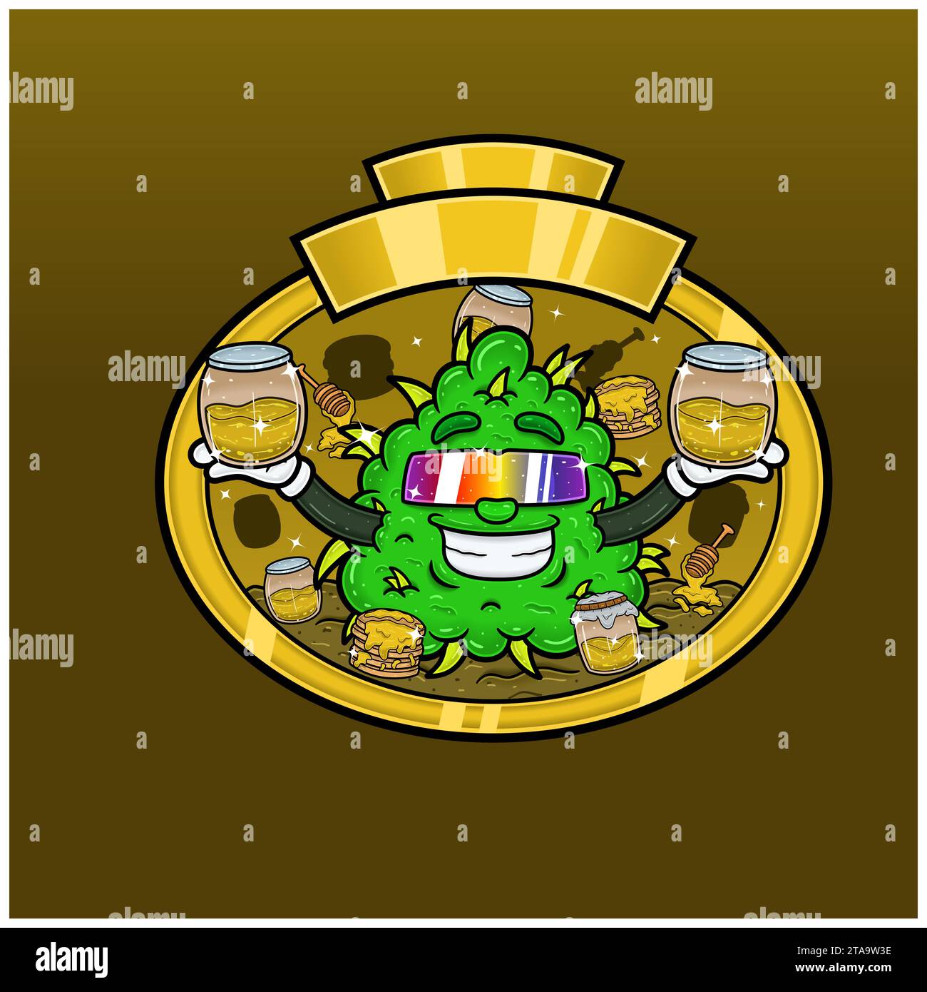 Honey Flavor With Weed Mascot Cartoon Weed Design For Logo Label And