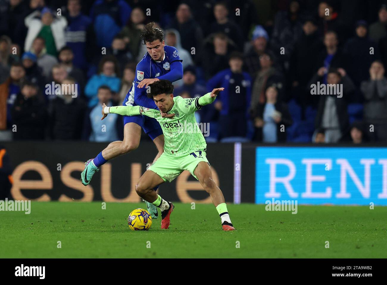 Cardiff, UK. 28th Nov, 2023. Jeremy Sarmiento of West Bromwich Albion ...