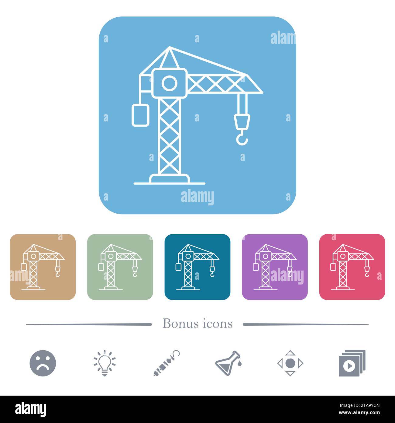 Construction crane white flat icons on color rounded square backgrounds ...