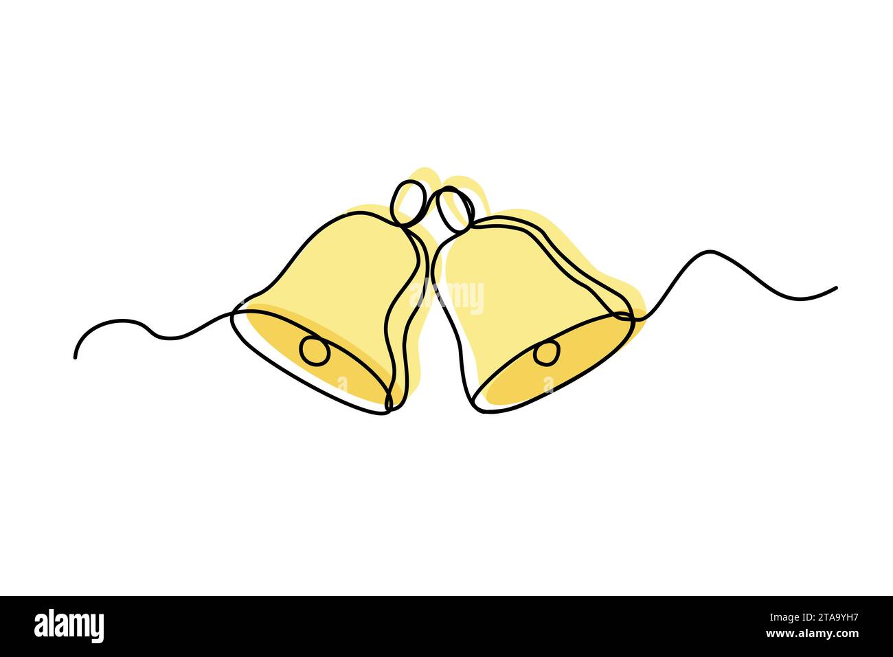 Two golden coloured jingle bells, line art winter holidays design ...