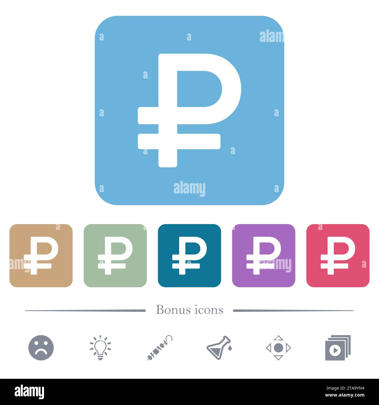 Ruble sign white flat icons on color rounded square backgrounds. 6 bonus icons included Stock ...