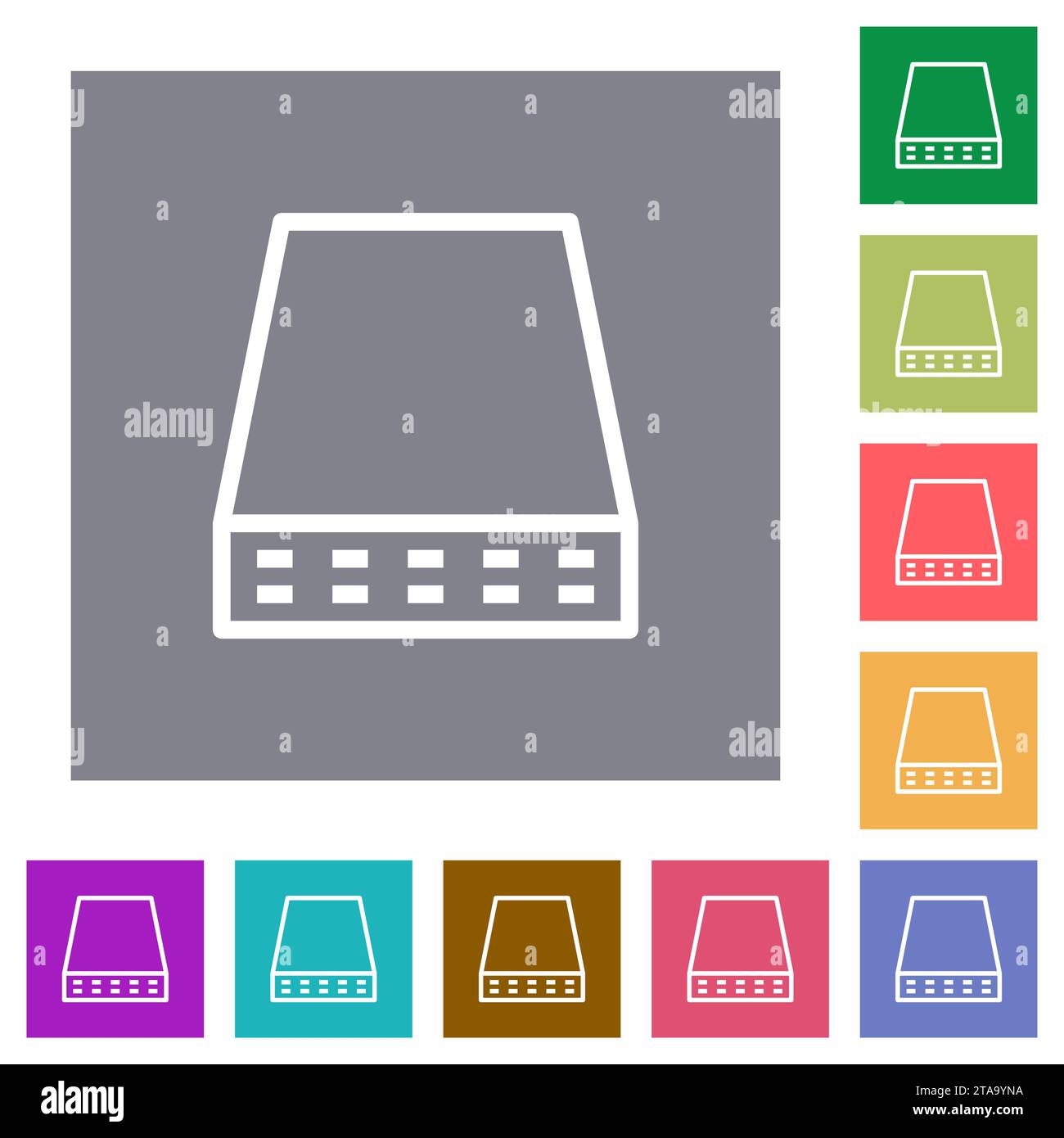 Computer data storage outline flat icons on simple color square ...