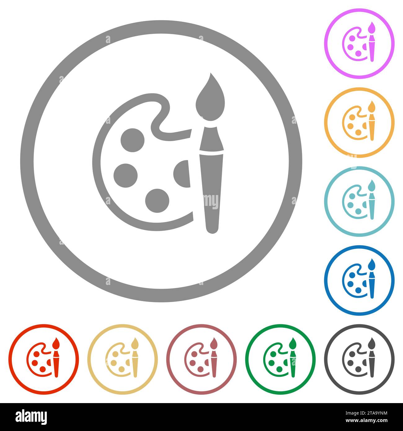 Paint kit alternate flat color icons in round outlines on white ...