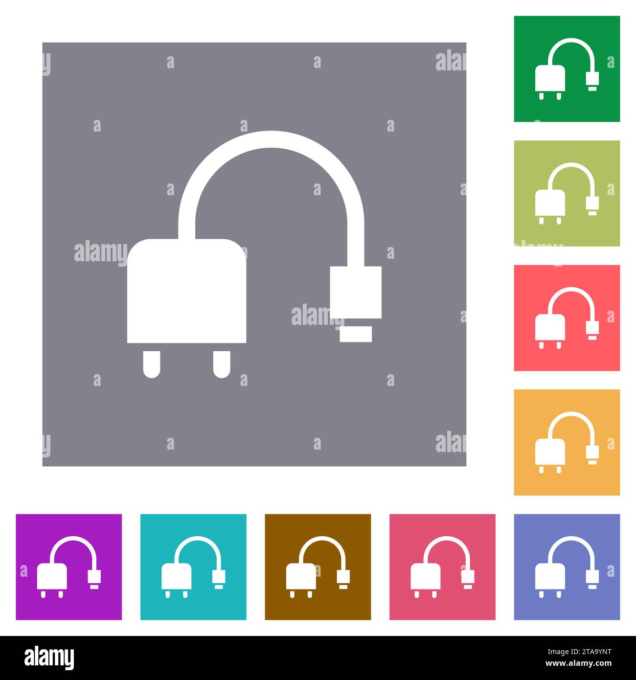 Electric charger flat icons on simple color square backgrounds Stock ...