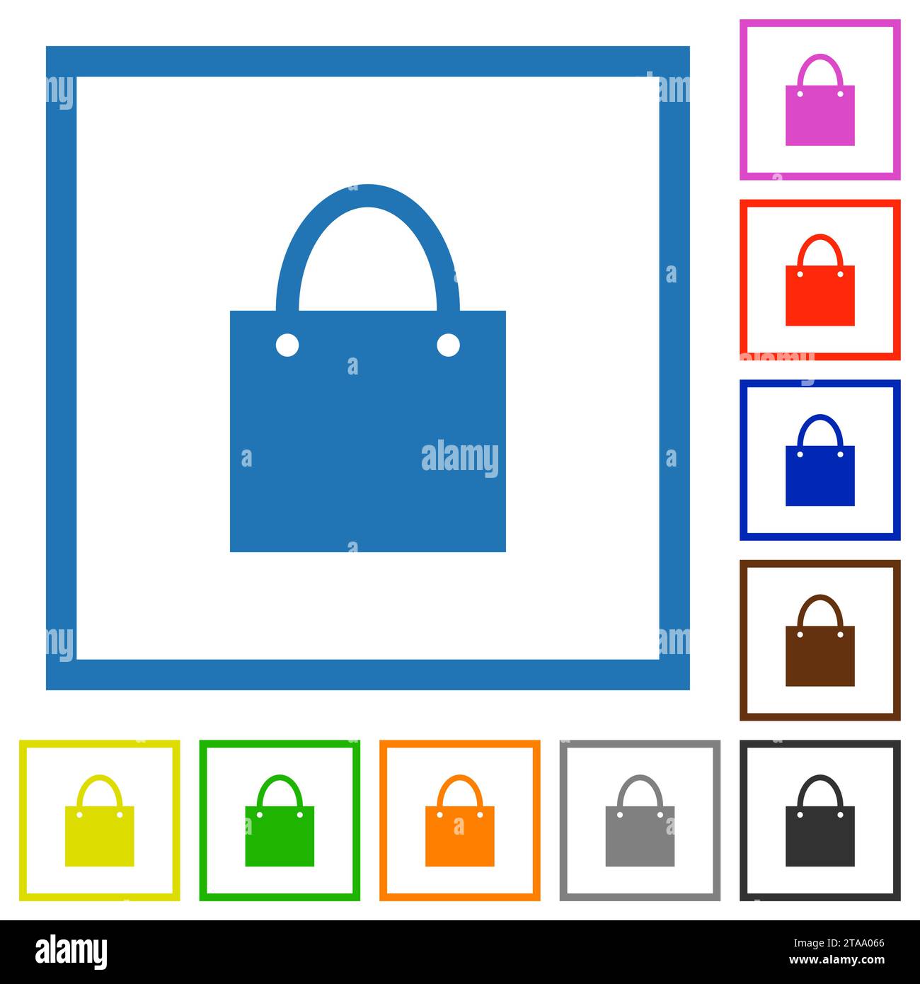 Shopping bag solid flat color icons in square frames on white ...