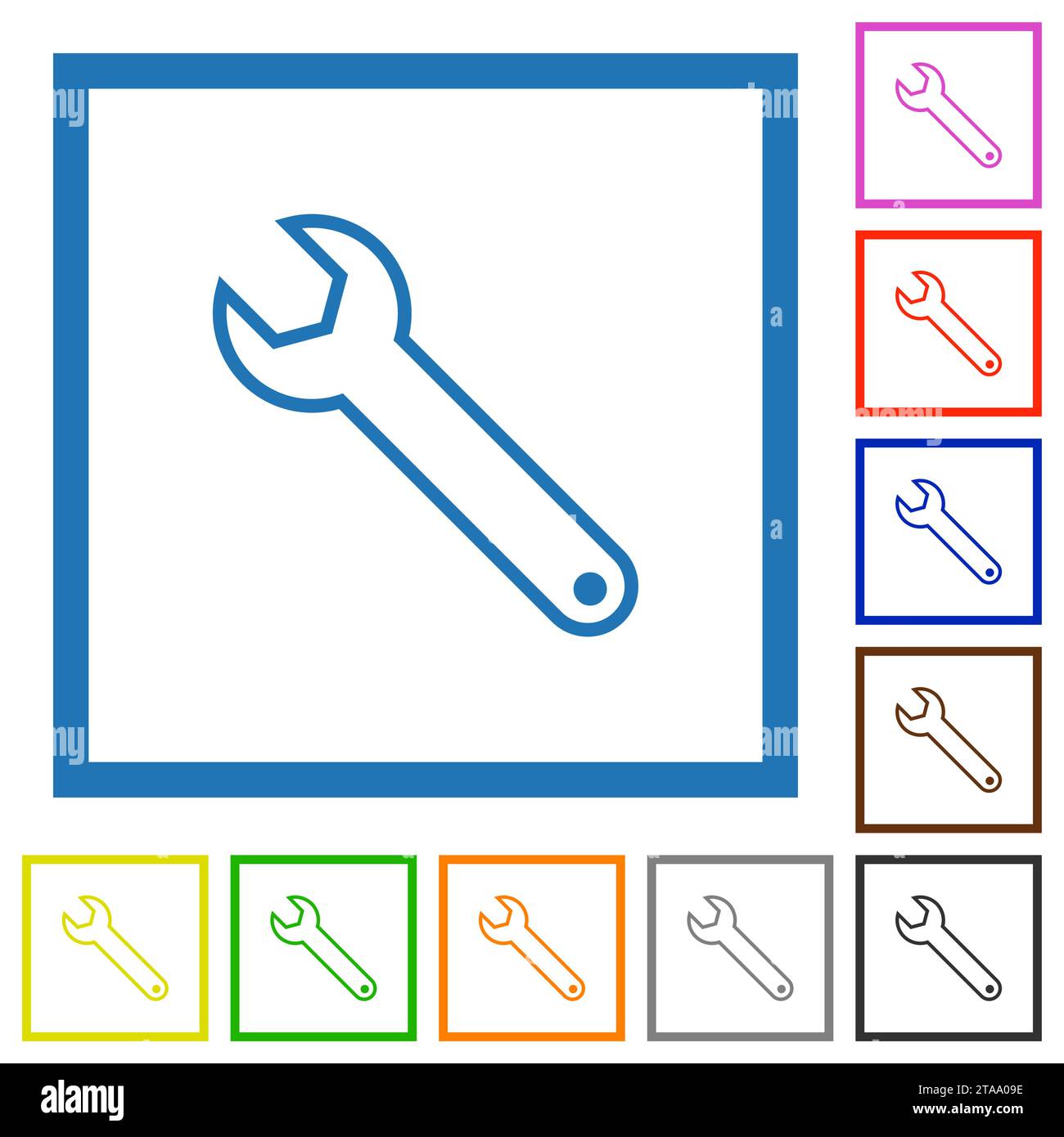 Single wrench outline flat color icons in square frames on white ...