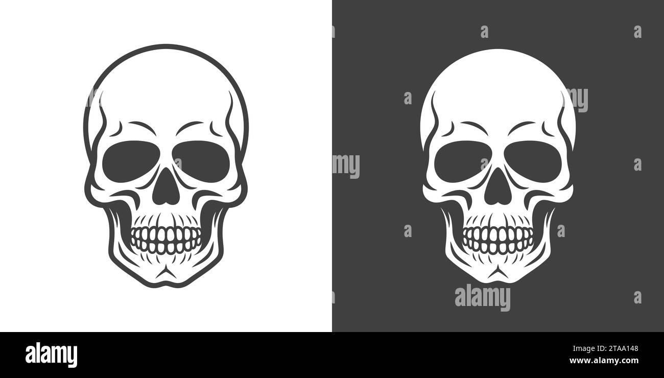 Vector Black and White Skull con Set Isolated. Skulls Collection with ...