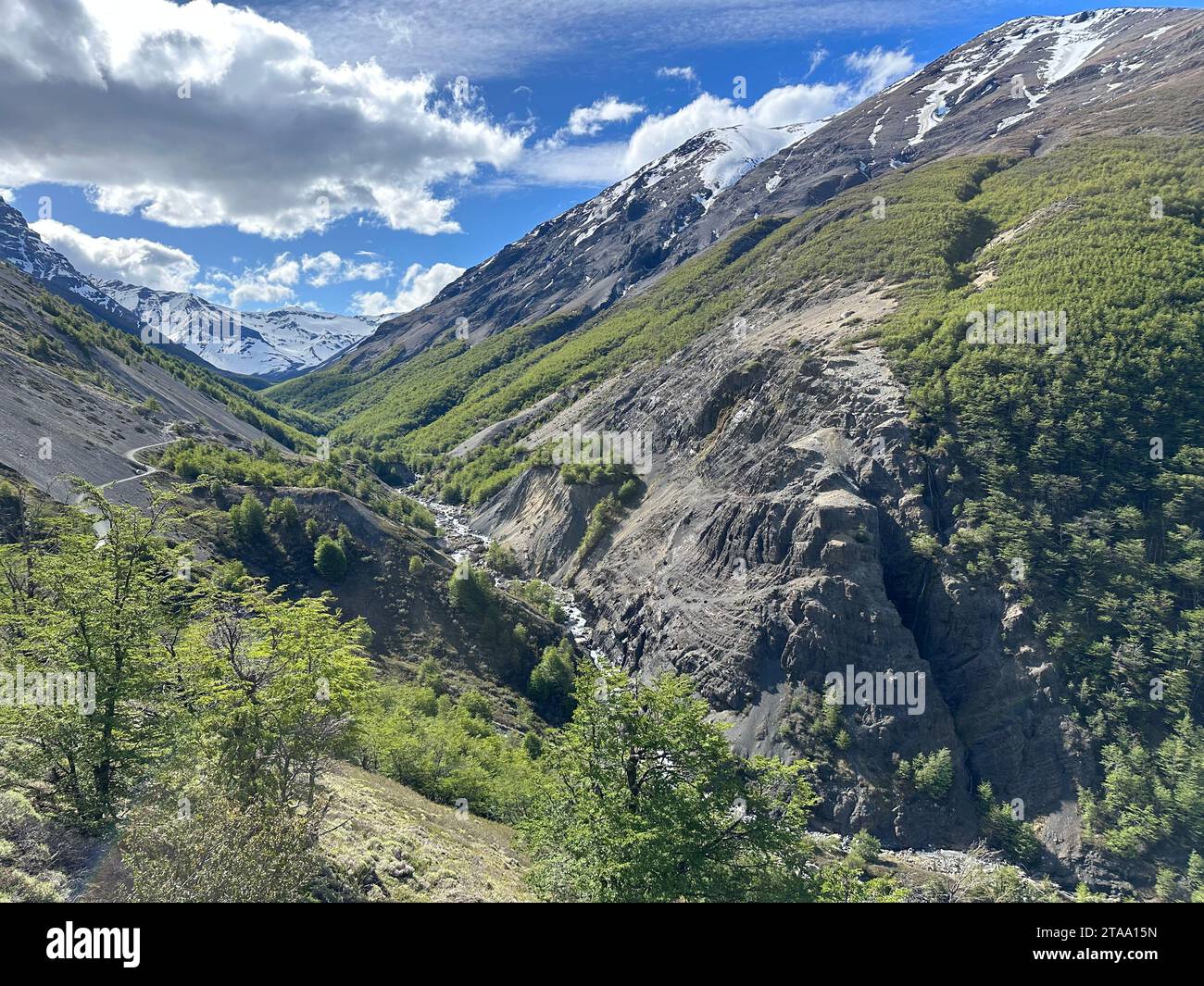 Beautiful valley in the mountains of Patagonia in Torre del Paine ...