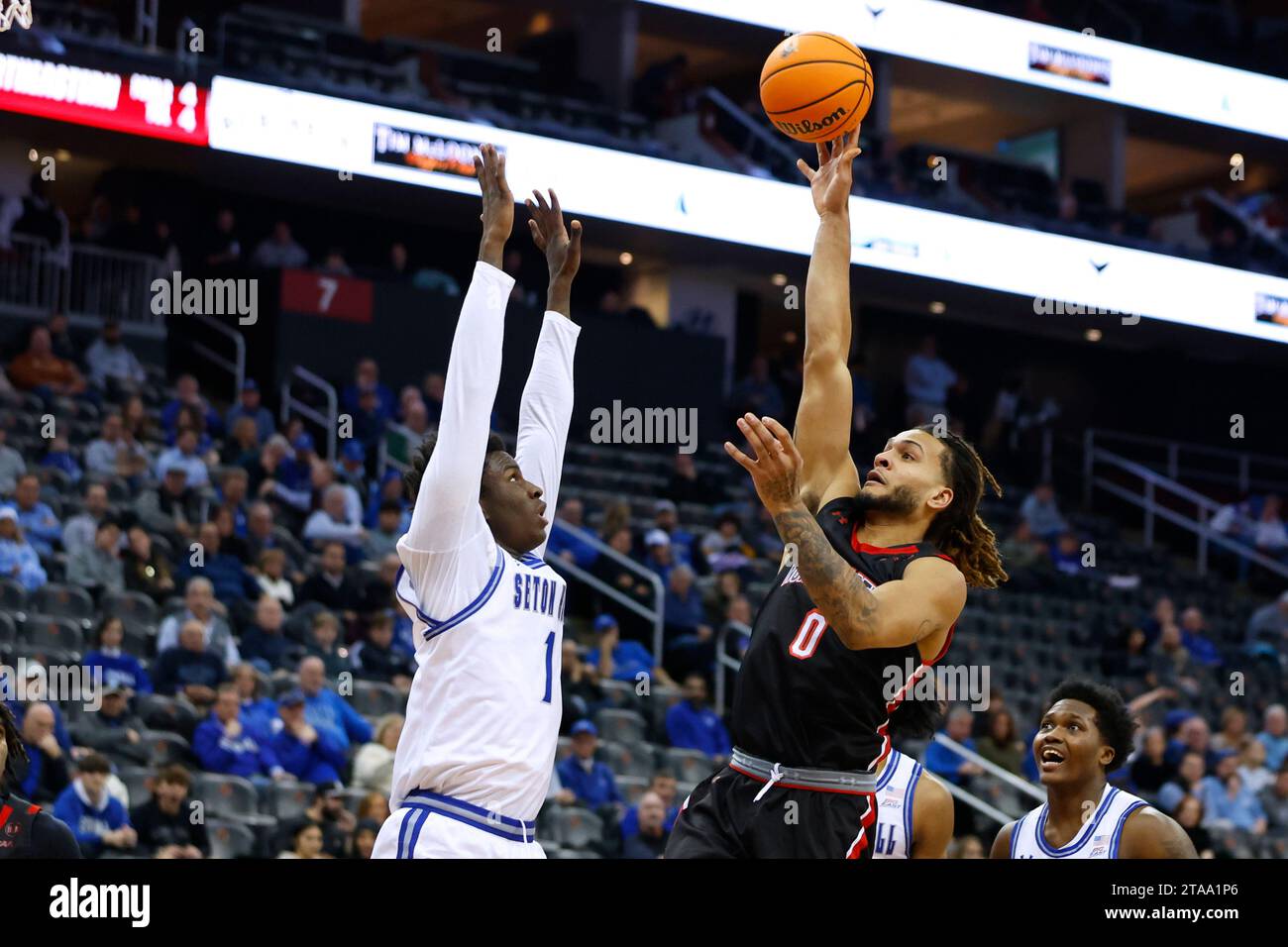 NEWARK, NEW JERSEY - NOVEMBER 29: Joe Pridgen #0 of the Northeastern ...