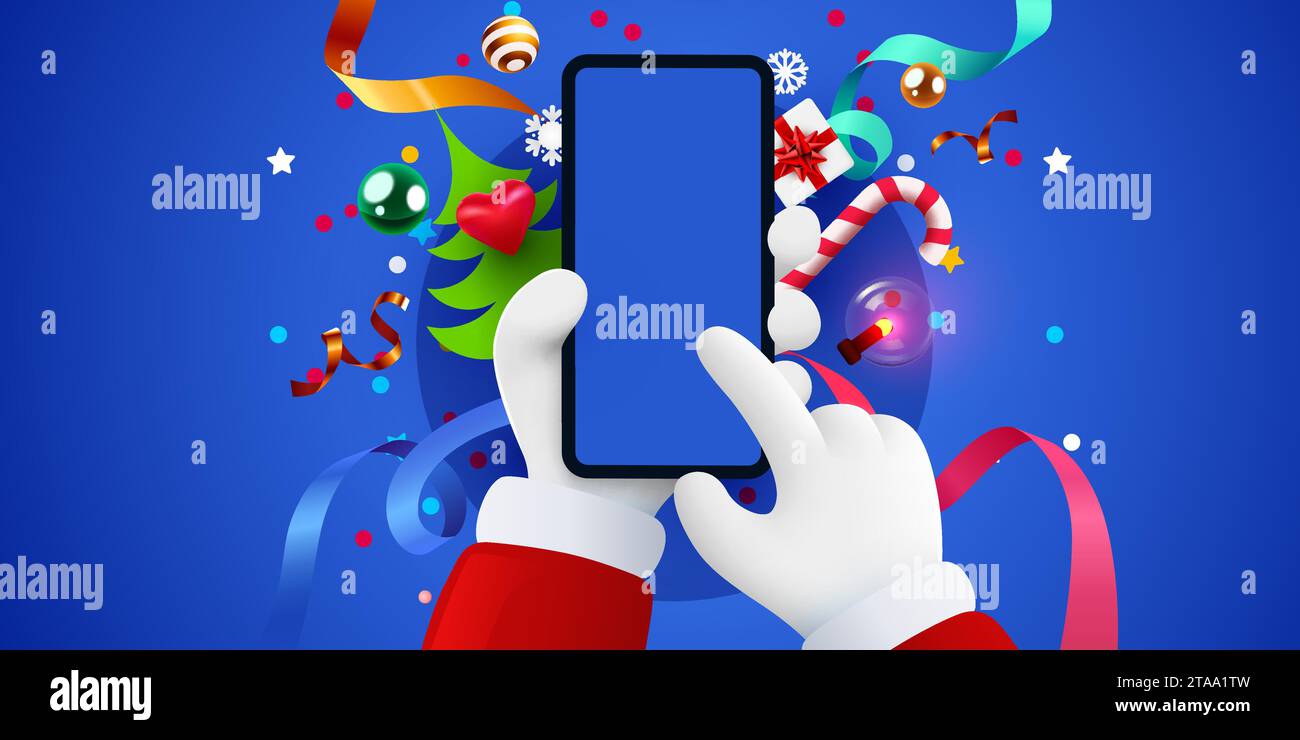 Santa holding phone Stock Vector Images - Alamy
