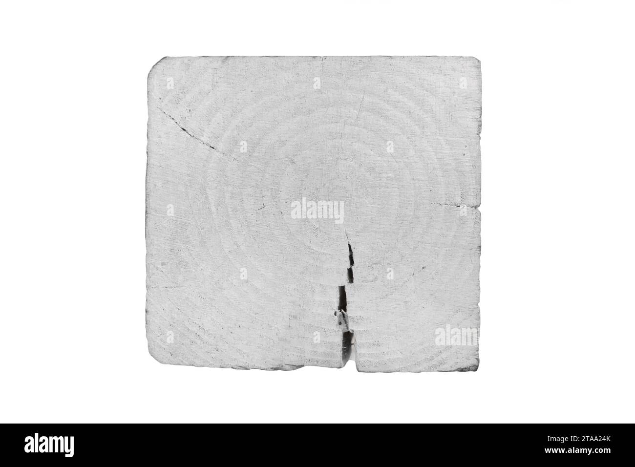 Wooden block grey plank with cracked wood square object close-up on ...