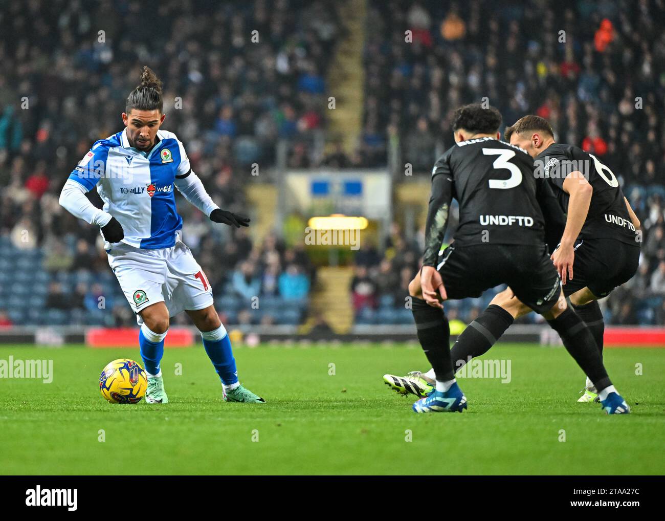 Tyrhys Dolan #10 of Blackburn Rovers drives the ball towards the box ...