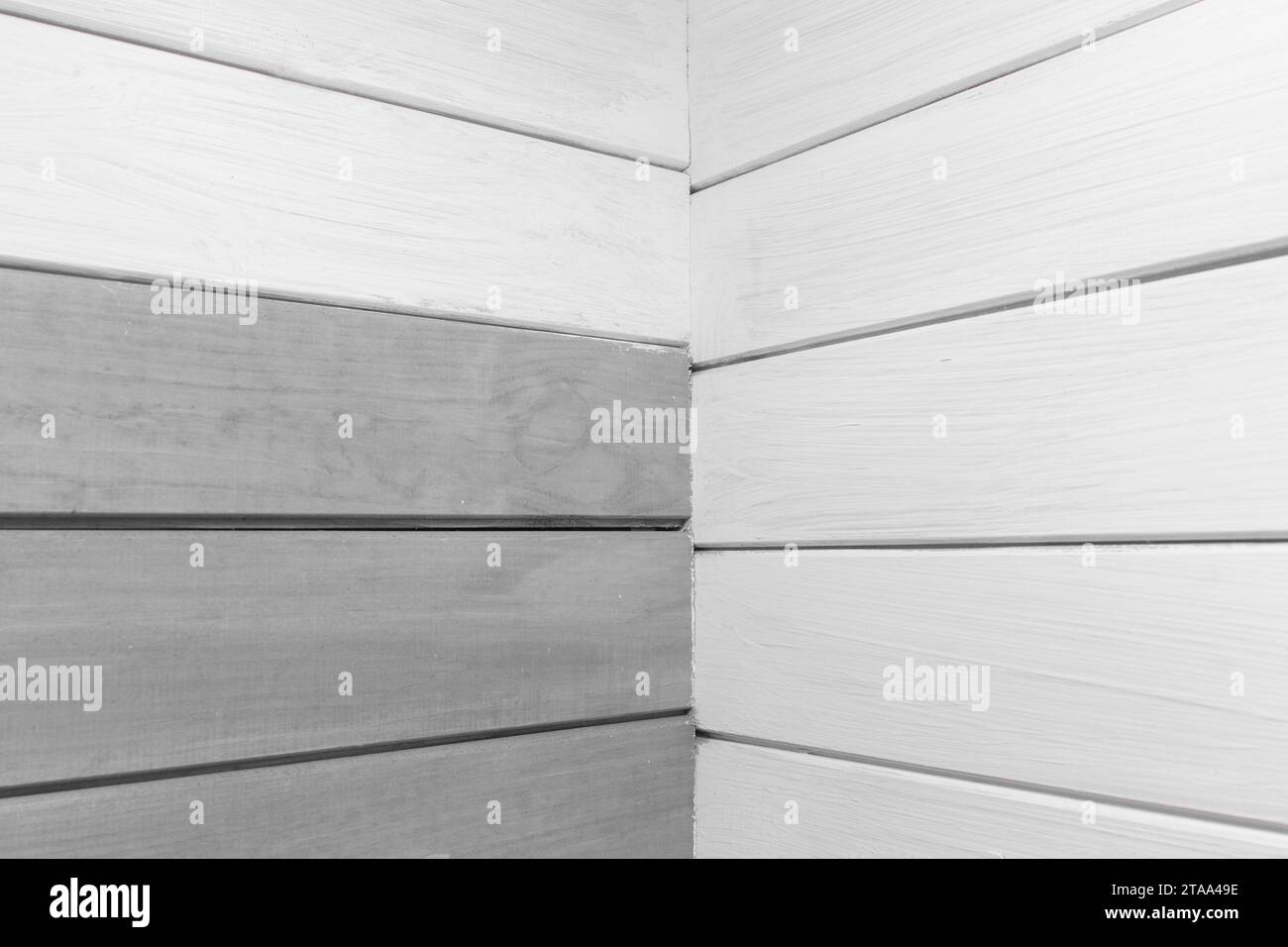 Wooden white grey boards corner plank joint interior part sample wall ...