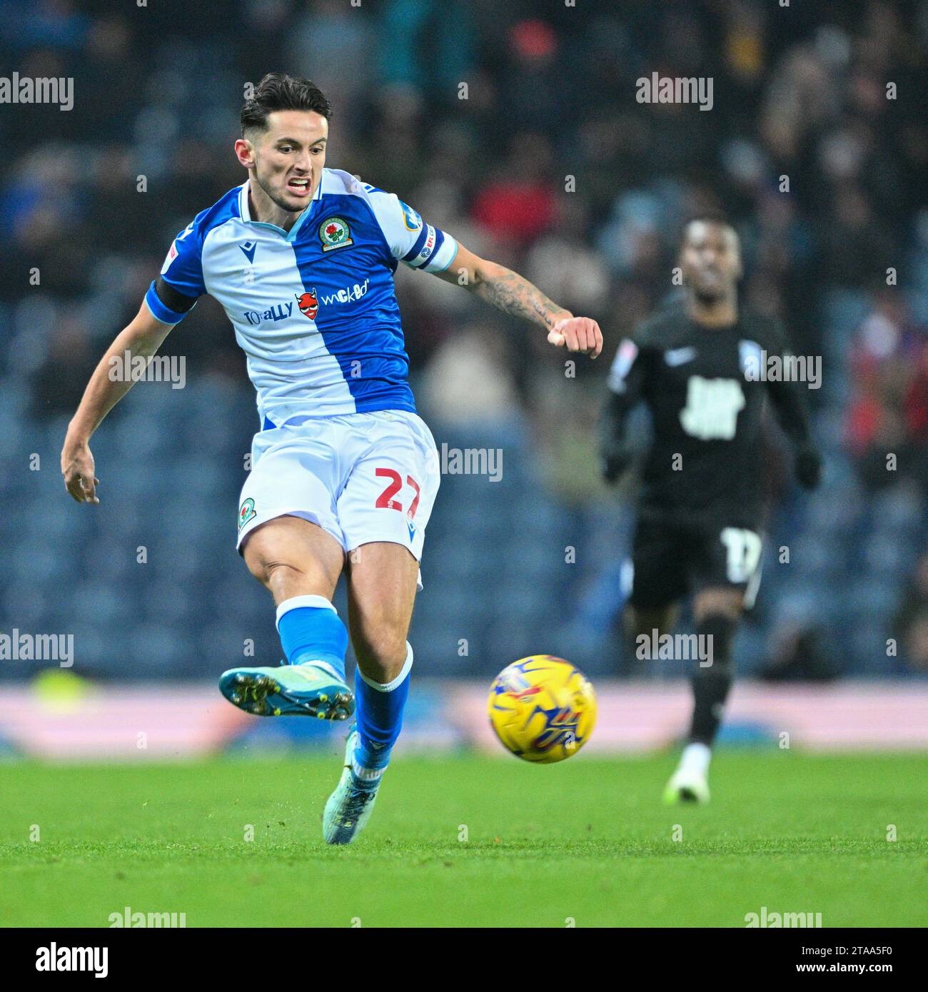 Lewis Travis #27 of Blackburn Rovers passes the ball, during the Sky ...