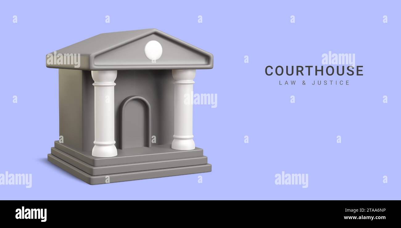 3d realistic courthouse on white background. Law and justice concept ...